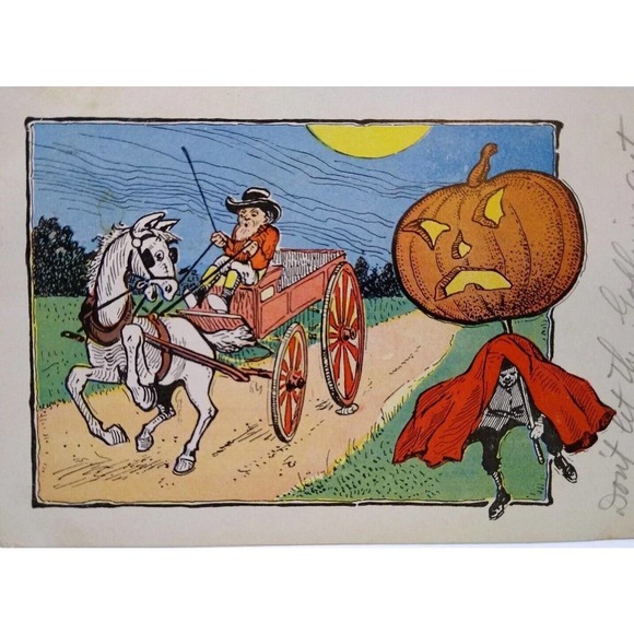 Art | Halloween Postcard Fantasy Carriage Buggy Horse Coach Pumpkin Jol ...